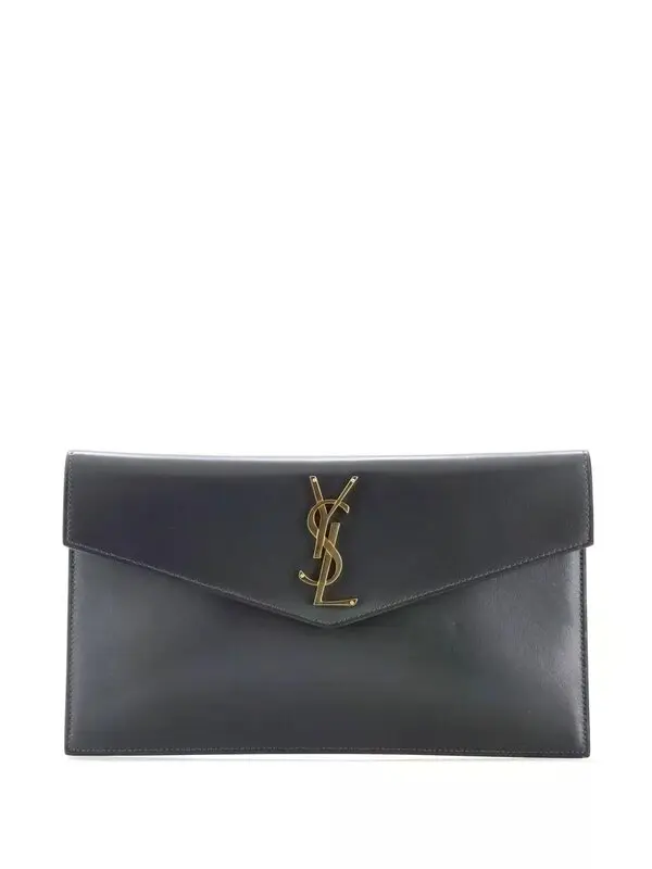 Saint Laurent Uptown Pouch Leather Clutch Bag - Grey