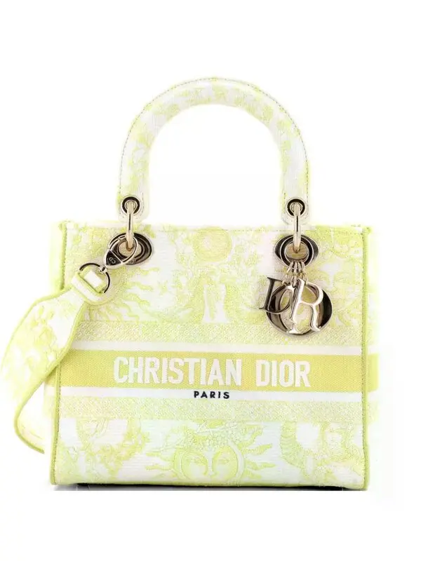 Dior Lady D-lite Embroidered Canvas Satchel - Yellow