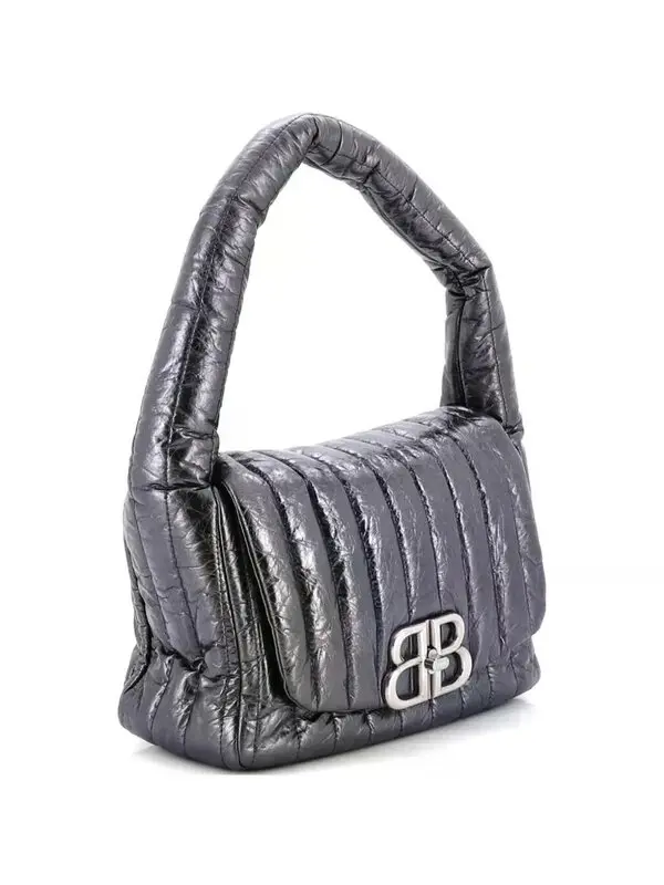 Balenciaga Monaco Sling Bag Padded Quilted Leather Small Shoulder Bag - Silver
