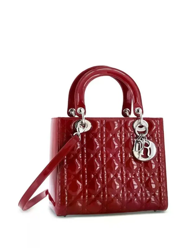 Dior Lady Bag Cannage Quilt Patent Medium Satchel - Red