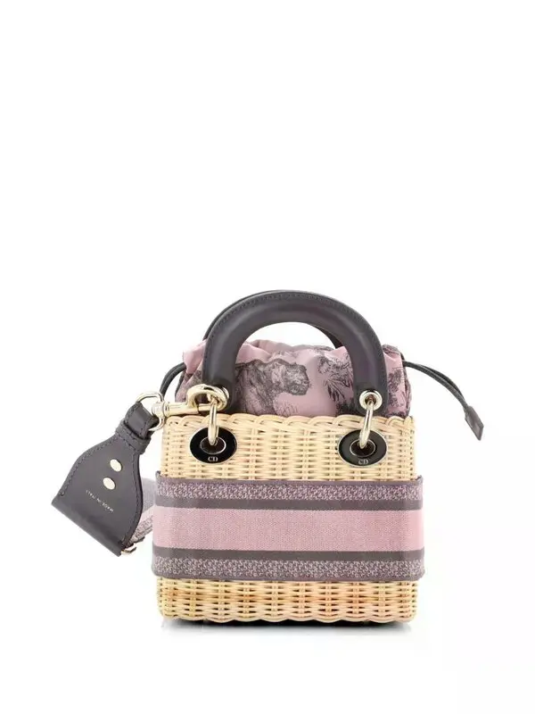 Dior Lady Wicker And Oblique Canvas Mini Tote - Neutrals