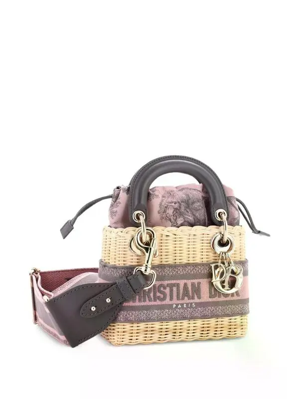 Dior Lady Wicker And Oblique Canvas Mini Tote - Neutrals