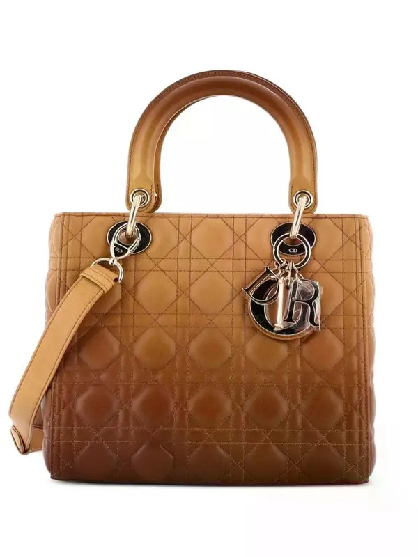 Dior Lady Cannage Quilt Gradient Lambskin Medium Satchel - Brown