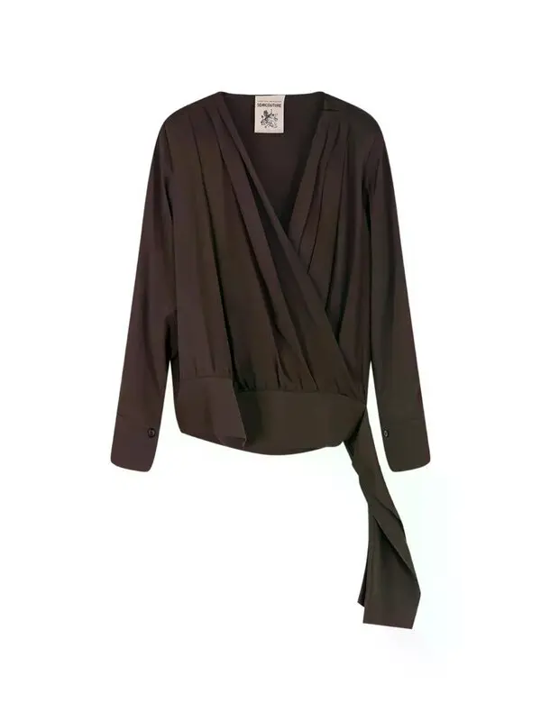 SEMICOUTURE Button Wrap Silk Shirt - Brown