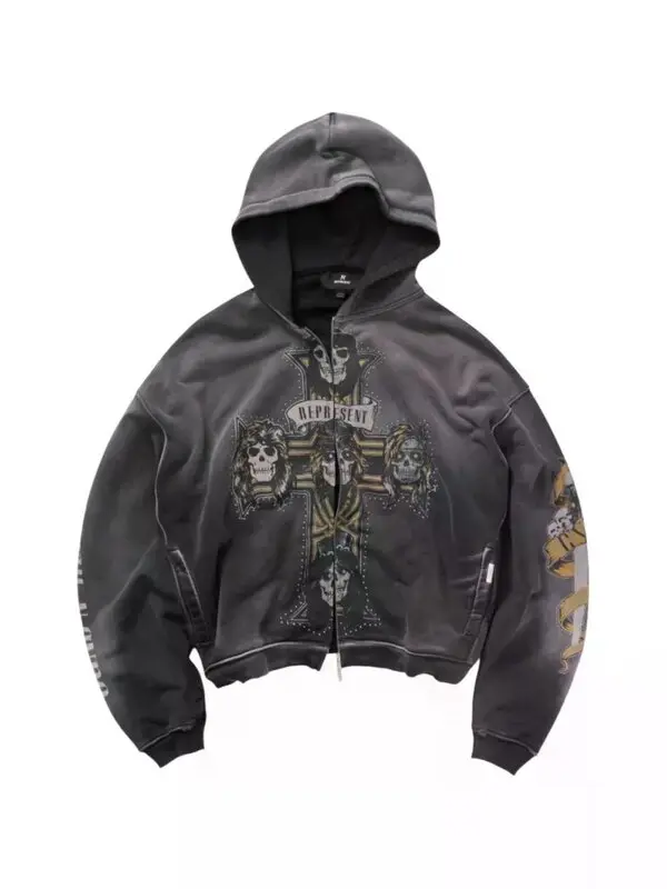 REPRESENT X Guns N’ Roses Cross Zip Through Hoodie - Grey