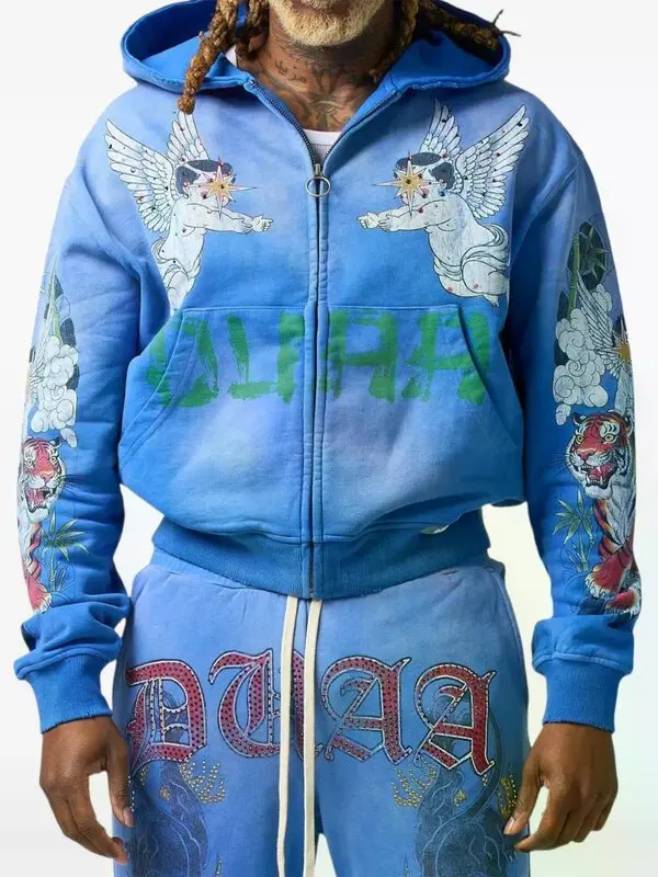 DUAA Garden Angel Tiger Graphic Hoodie - Blue