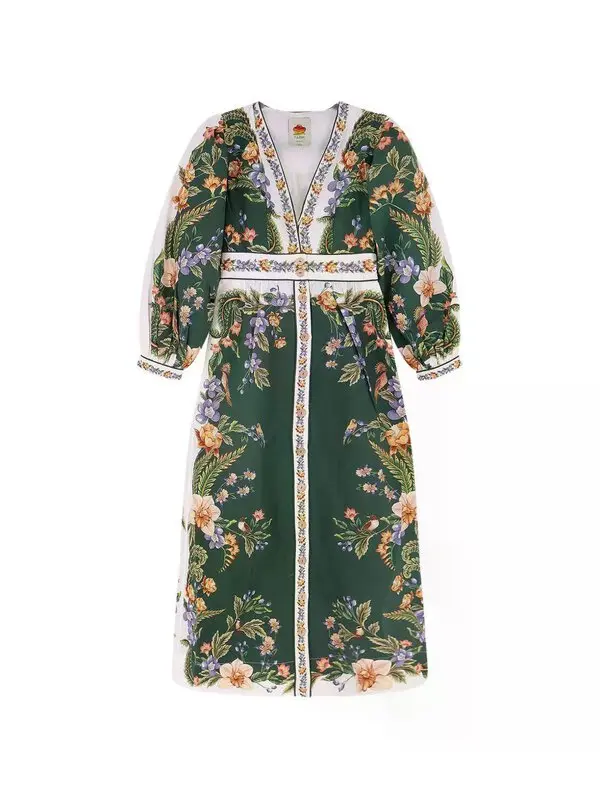 Farm Rio Floral V-neck Dress - Green