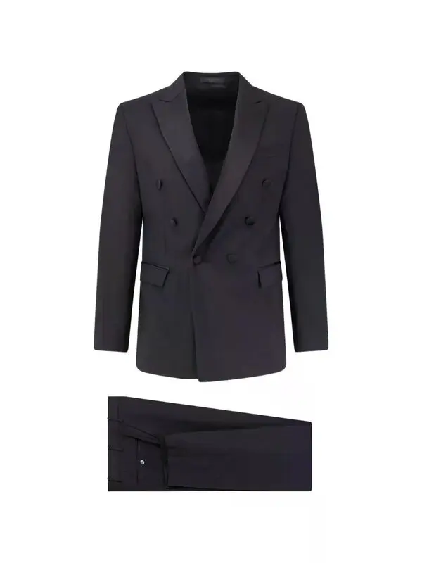 Corneliani Double-breasted Peak-lapel Blazer Wool Suit - Black