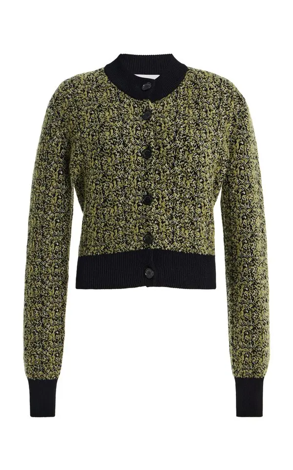 Brandon Maxwell Aubrey Shrunken Wool-jacquard Cardigan - Green