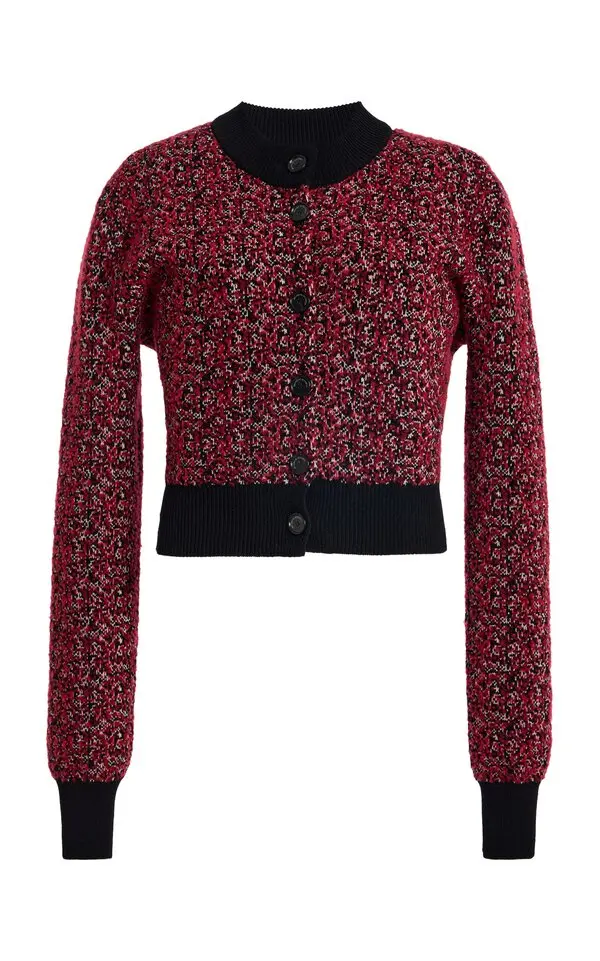 Brandon Maxwell Aubrey Shrunken Wool-jacquard Cardigan - Red