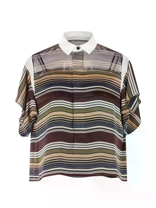 Sacai Striped Ruffled Shirt - Brown