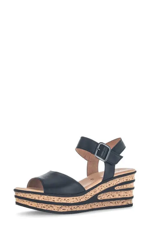 Gabor Ankle Strap Wedge Sandal - Black
