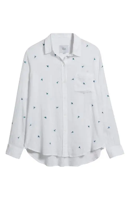 Rails Charli Embroidered Floral Linen Blend Button-up Shirt - Bluebell Carnations