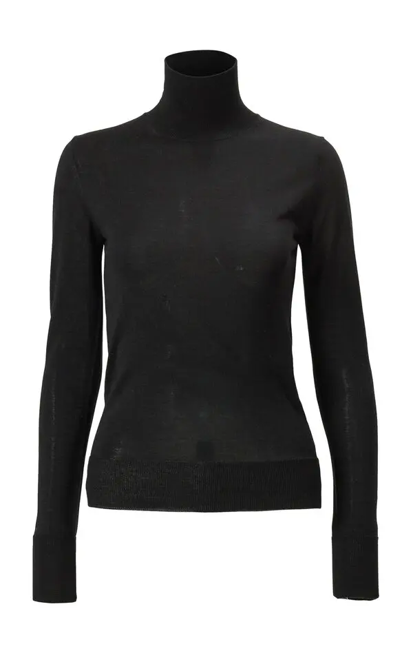 Carolina Herrera Signature Merino Silk Turtleneck Sweater - Black