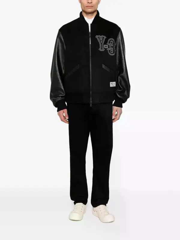 Y3 Embroidered Leather-sleeve Jacket