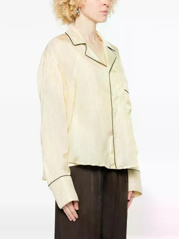 Plan C Piped-trim Striped Shirt Set - Yellow