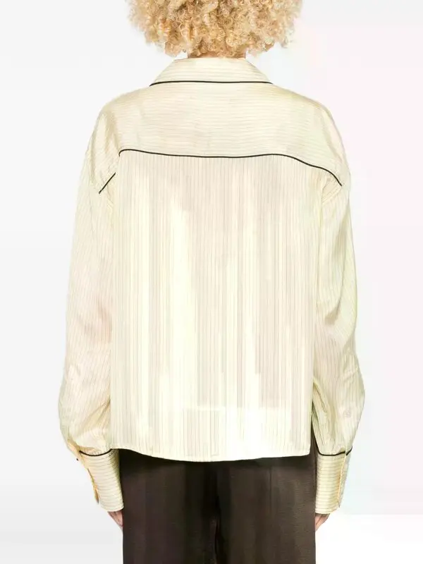 Plan C Piped-trim Striped Shirt Set - Yellow
