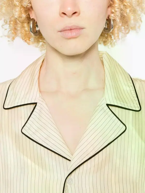 Plan C Piped-trim Striped Shirt Set - Yellow