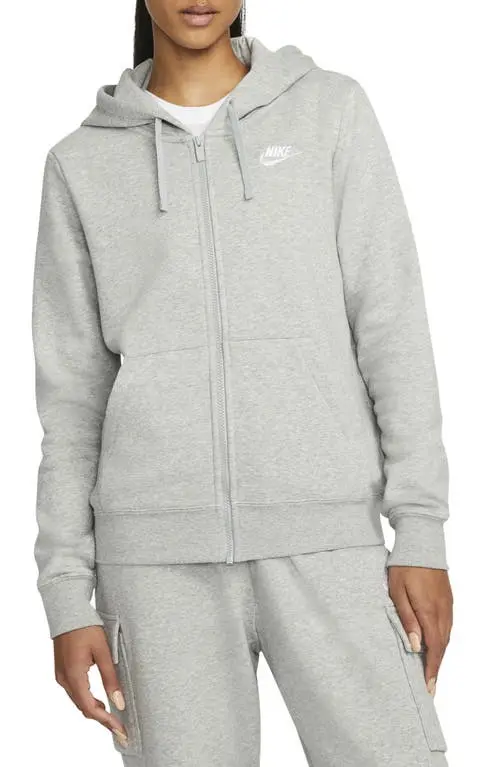 Nike Sportswear Club Fleece Full Zip Hoodie - Dark Grey Heather/white