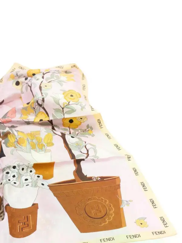 Fendi Gardening-print Silk Scarf - Pink