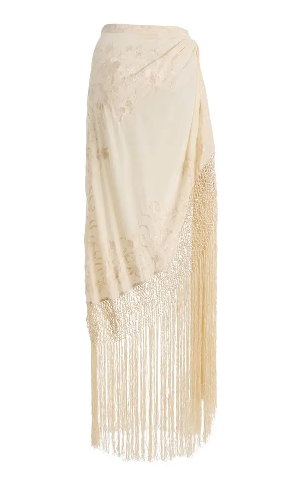 Ulla Johnson Lark Fringe Silk Maxi Skirt - Neutral