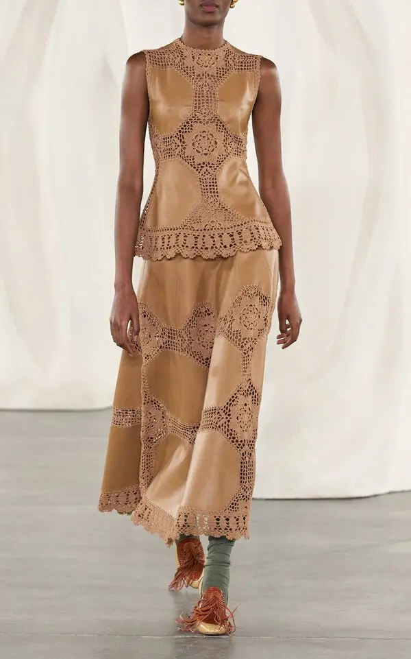 Ulla Johnson Izra Crochet Leather Midi Skirt