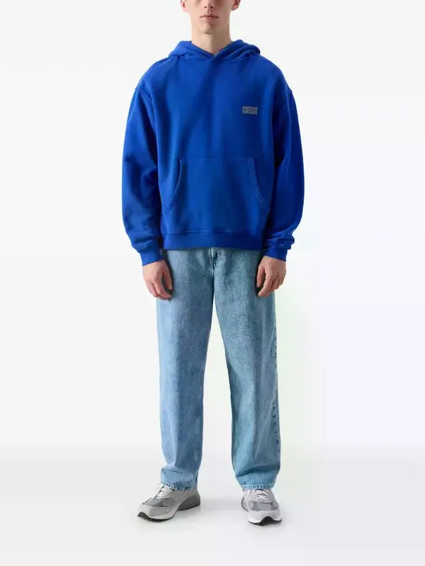 American Vintage Plizzy Hooded Cotton Sweatshirt - Blue