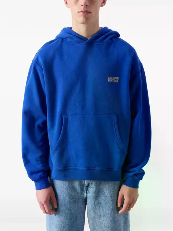 American Vintage Plizzy Hooded Cotton Sweatshirt - Blue