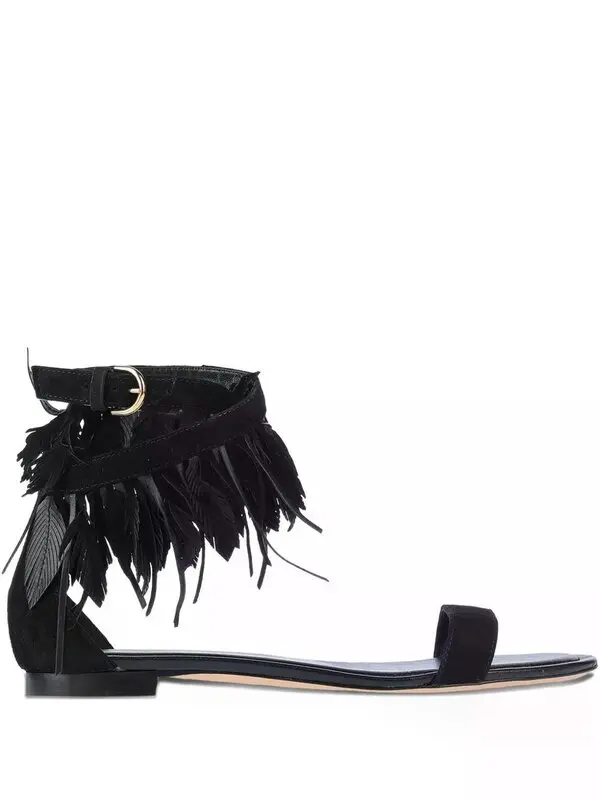 TOD'S Feather-trim Sandals - Black