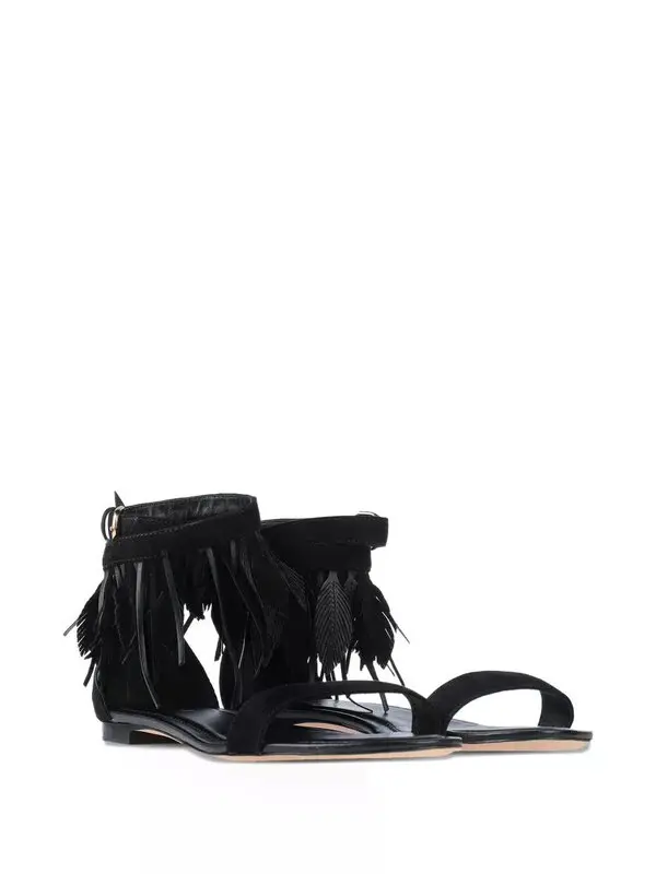 TOD'S Feather-trim Sandals - Black