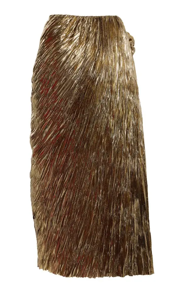 Ulla Johnson Tali Pleated Metallic Midi Skirt - Gold