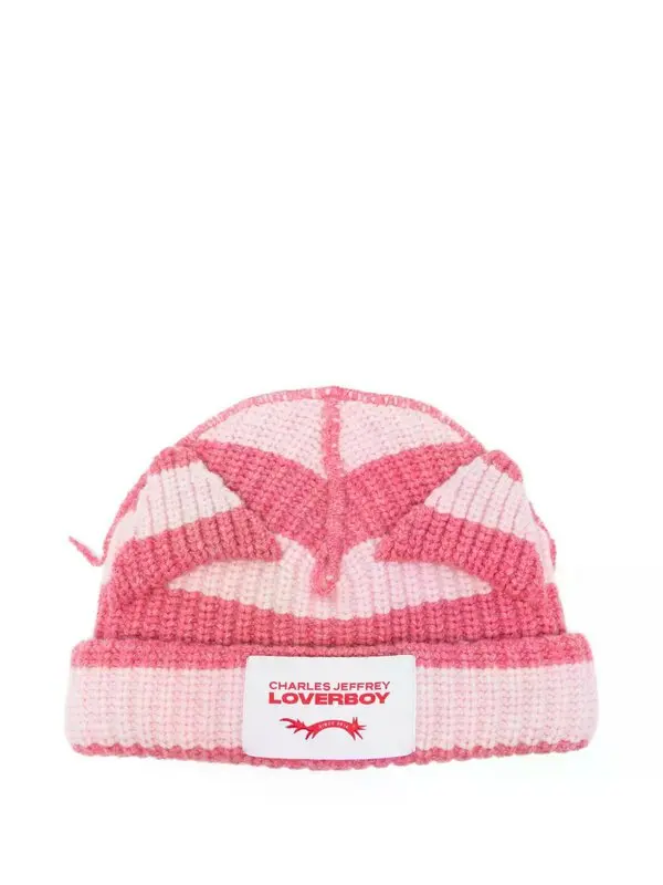 CHARLES JEFFREY Chunky Ears Striped Beanie Hat - Pink