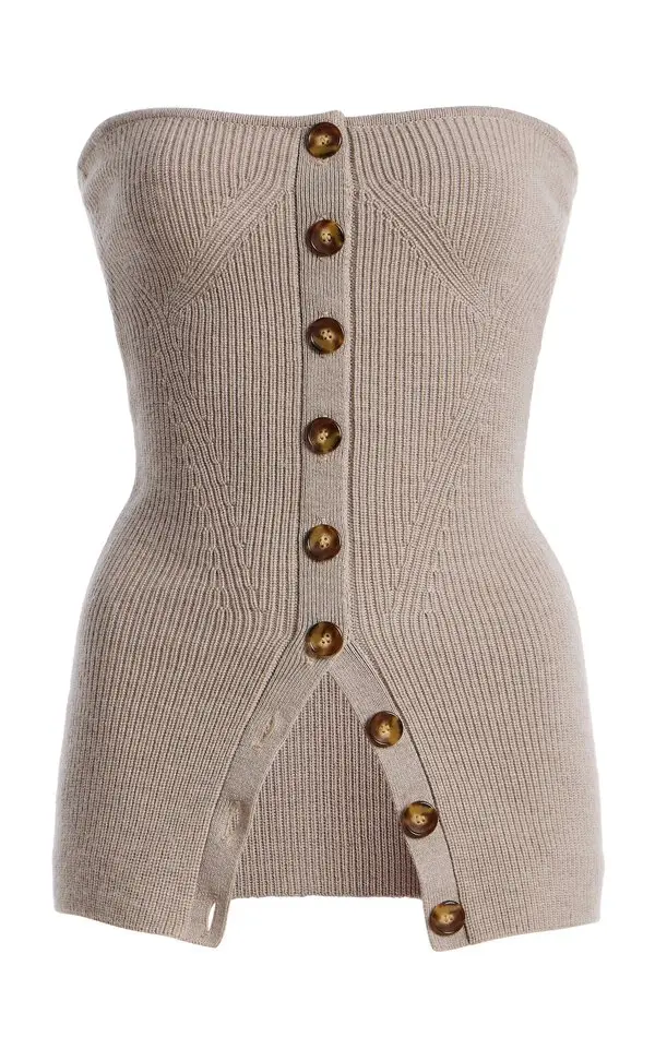 Ulla Johnson Yanni Button-detailed Wool Strapless Top - Light Grey