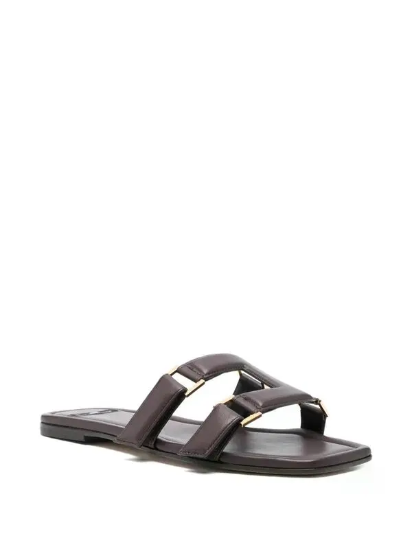Elisabetta Franchi Flat Nappa Leather Sandals With Logo-shaped Straps - Brown