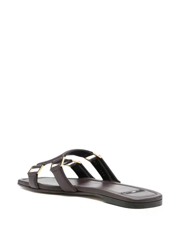 Elisabetta Franchi Flat Nappa Leather Sandals With Logo-shaped Straps - Brown