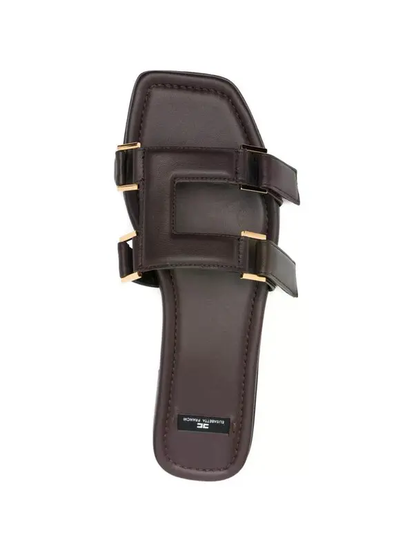 Elisabetta Franchi Flat Nappa Leather Sandals With Logo-shaped Straps - Brown