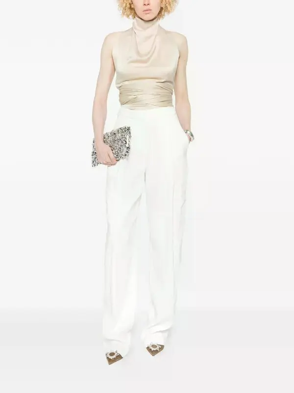 Elisabetta Franchi Pleated Ivory Trousers - White