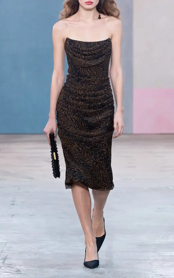 Carolina Herrera Leopard Chiffon Knee-Length Dress - Print | Editorialist