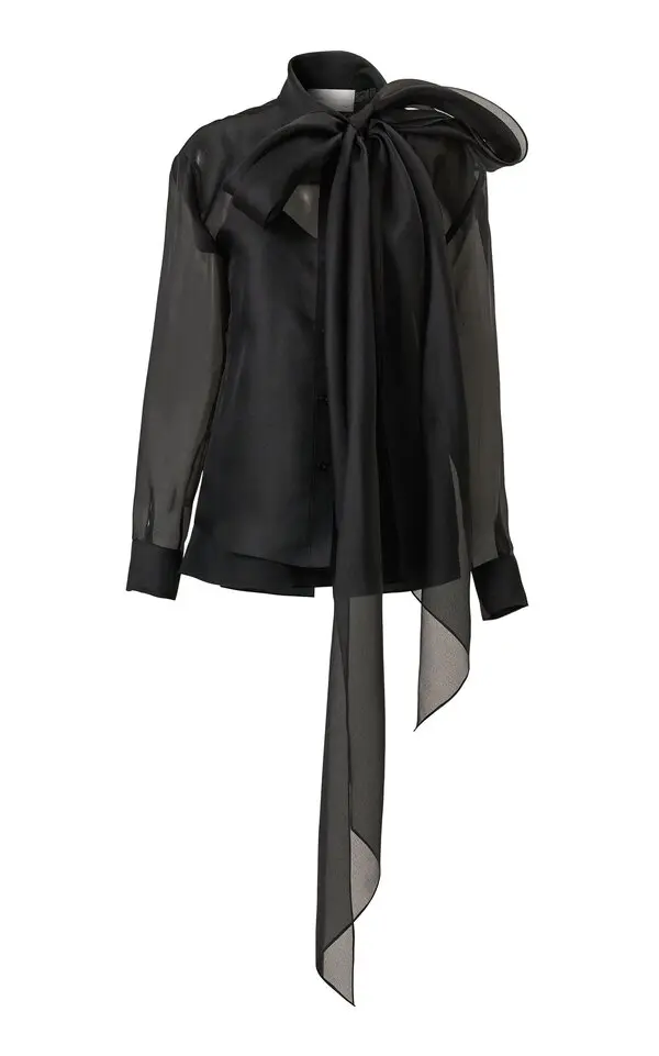 Carolina Herrera Bow-detailed Crepe Silk Organza Shirt - Black