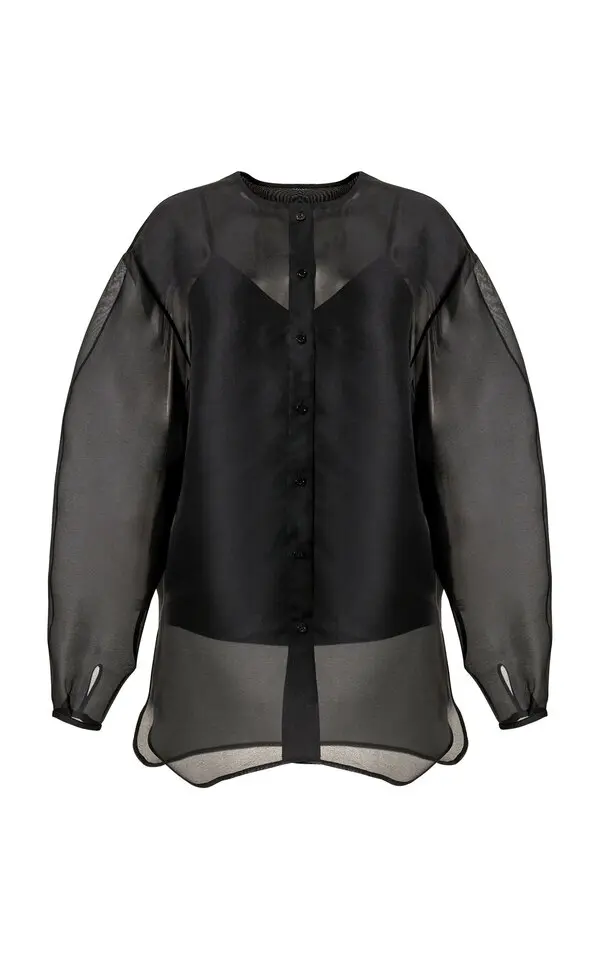 Carolina Herrera Crepe Silk Organza Shirt - Black