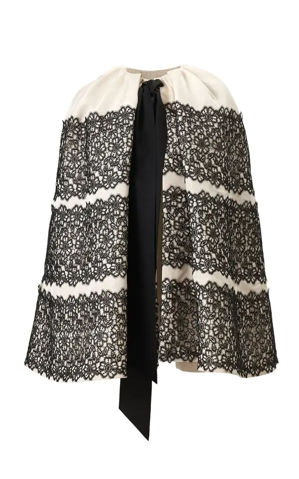 Carolina Herrera Lace-trimmed Silk Faille Cape - Black/white