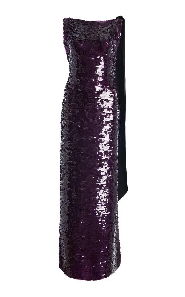 Carolina Herrera Signature Merino Sequin Tea-length Dress - Purple