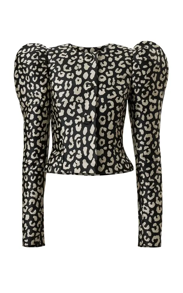 Carolina Herrera Puff-sleeve Leopard Spot Jacquard Jacket