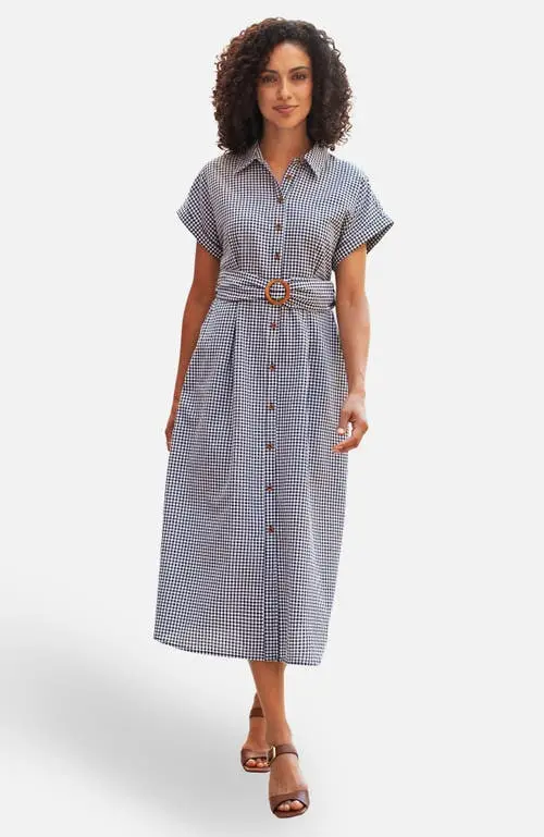 YUMI Gingham Relaxed Shirt Dress - Black