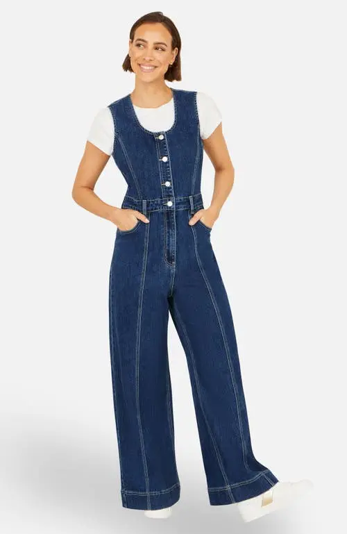 YUMI Denim Fitted Jumpsuit - Blue