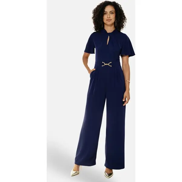 YUMI Twist Knot Buckle Detail Jumpsuit - Navy