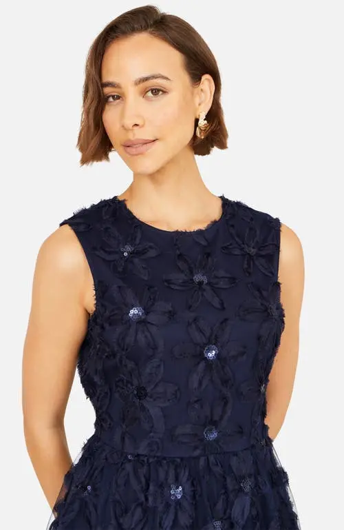 YUMI Sequin Floral Applique Skater Dress