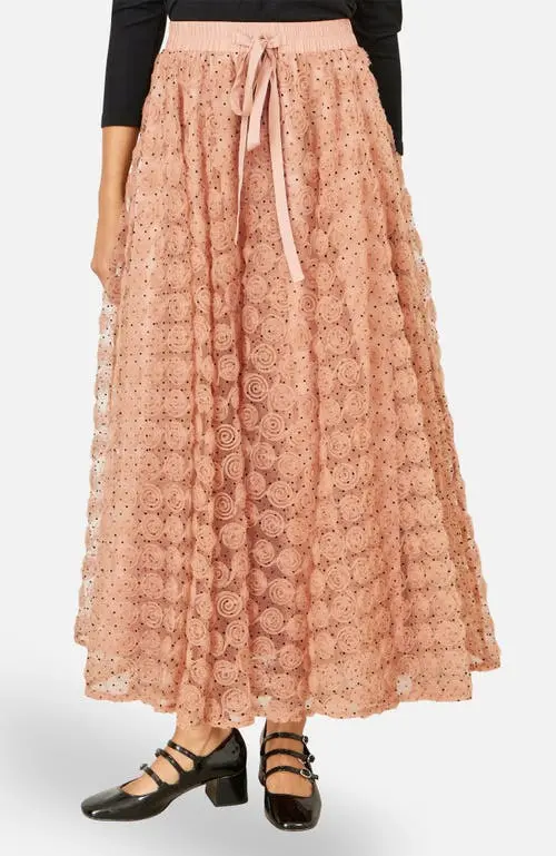 YUMI Spot And Rose Tulle Skirt - Blush