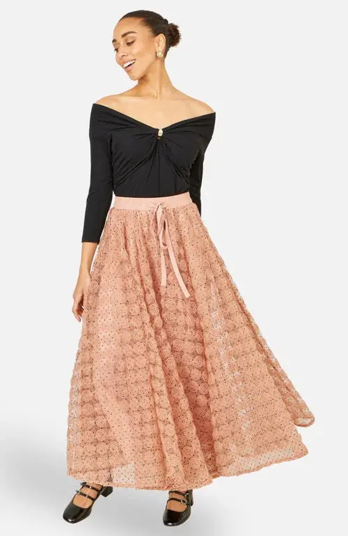 YUMI Spot And Rose Tulle Maxi Skirt