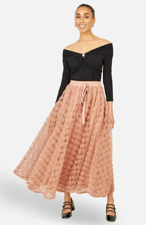 YUMI Spot And Rose Tulle Maxi Skirt